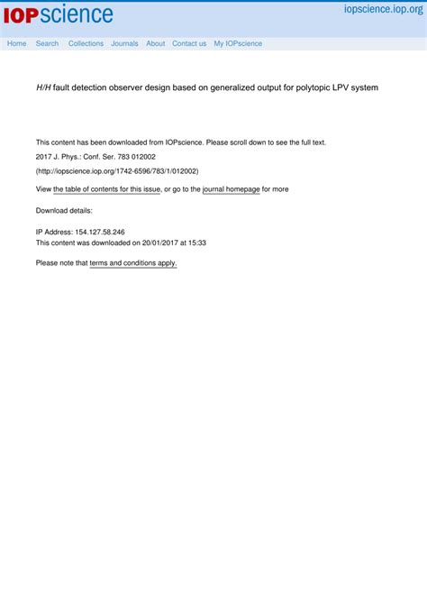 Pdf H − H ∞ Fault Detection Observer Design Based On Generalized