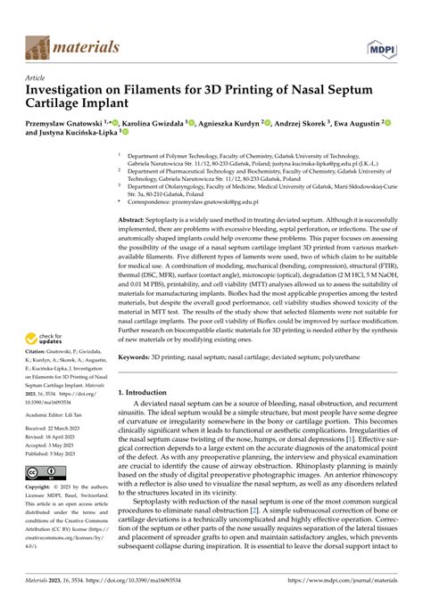 Pdf Investigation On Filaments For 3d Printing Of Nasal Septum