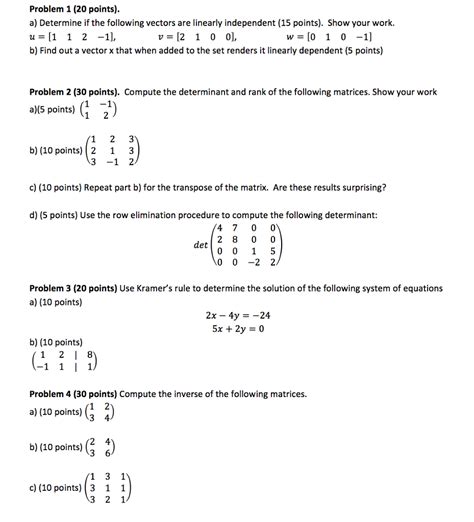 solved a determine if the following vectors are linearly