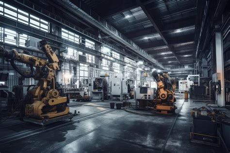 Harsh Industrial Environment With High Tech Devices And Robotics Performing Their Functions