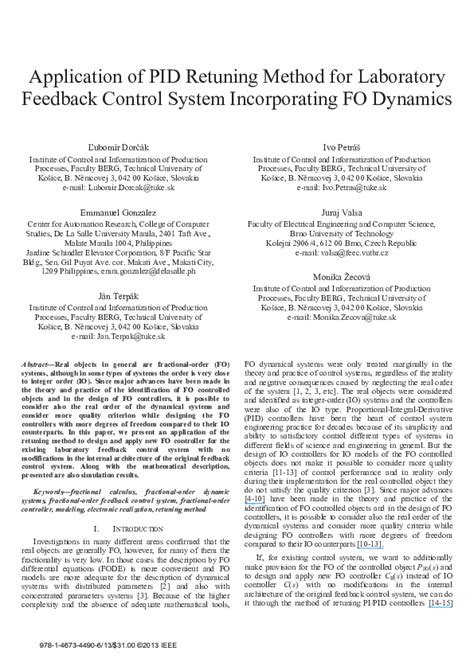 pdf application of pid retuning method for laboratory feedback