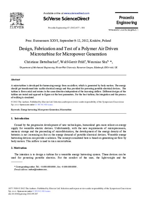 Pdf Design Fabrication And Test Of A Polymer Air Driven Microturbine For Micropower Generation