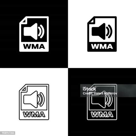 Wma 파일 문서 아이콘을 설정합니다 흑백 배경에 격리 Wma 버튼 아이콘을 다운로드합니다 Wma 파일 기호입니다 Wma 음악
