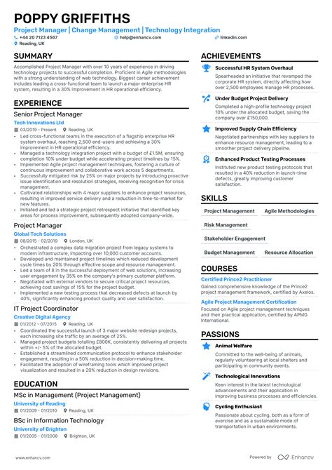 Project Manager Cv Examples And Guide For 2025