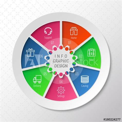 Pie Chart With 7 Option Buttons Flowchart With Contour Icons For