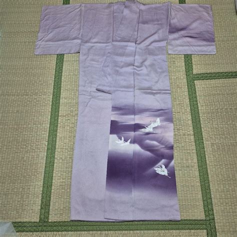 薄紫色 鶴刺繍 訪問着 メルカリ