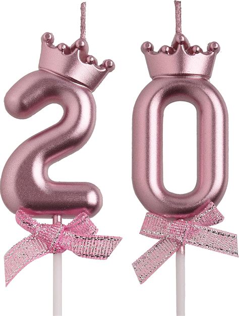Aoolada 20th Birthday Candles Rose Gold 20 Year Old Number