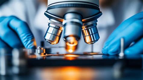 A Scientist Inspects Molecules With A Microscope In A Laboratory