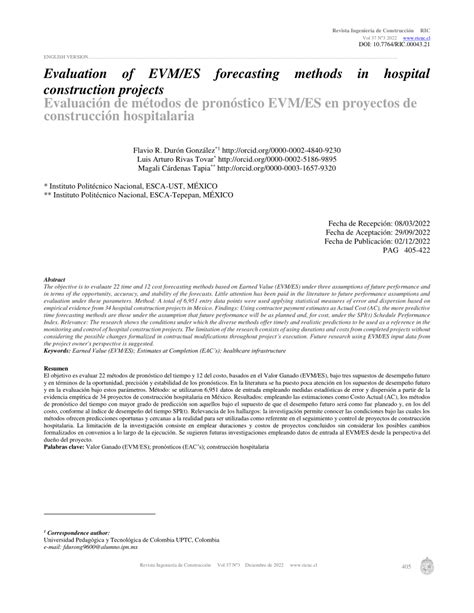 Pdf Evaluation Of Evmes Forecasting Methods In Hospital Construction