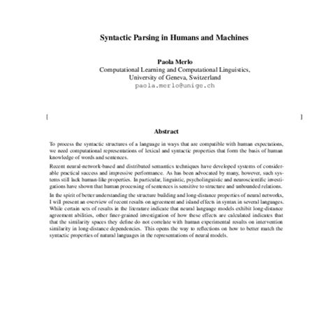 Syntactic Parsing In Humans And Machines Acl Anthology