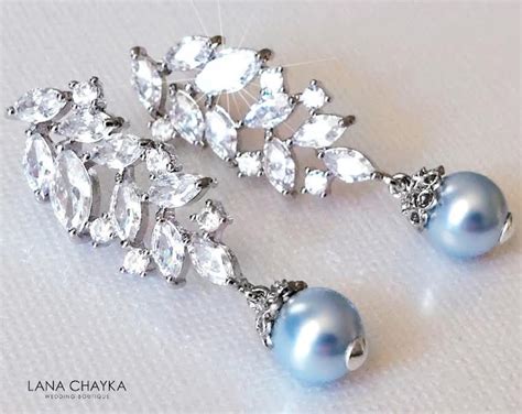 Blue Pearl Bridal Earrings Light Blue Pearl Dangle Earrings Blush