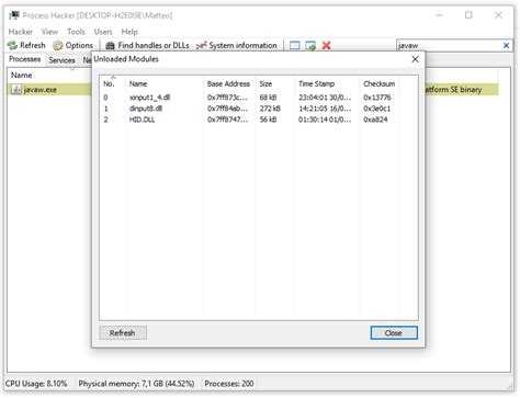 C How Can I Get The Unloaded Modules List From A Process Stack