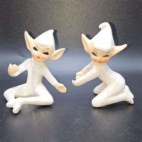 1958 Holt Howard Hh Japan Vintage Pixie Elves Elf Candle Hugger Set Of
