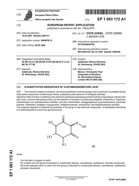N Substituted Derivatives Of 5 Oxyiminobarbituric Acid Pdf Urea Virus