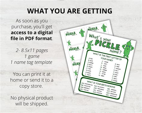 Pickle Name Game Printable Whats Your Pickle Name Game Name Generator Game With Name Tags