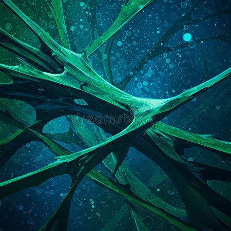 Abstract Composition Featuring Intertwining Green And Black Organic Shapes Against A Stock