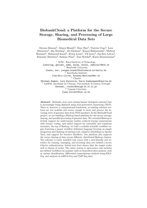 Pdf Biobankcloud A Platform For The Secure Storage Sharing And Processing Of Large