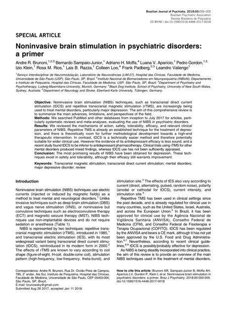 Pdf Noninvasive Brain Stimulation In Psychiatric Disorders A Primer