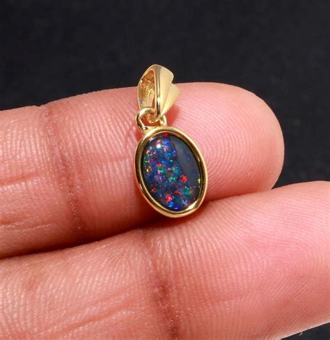 Sterling Silver Australian Opal Triplet Pendant Multi Flash Oval Etsy
