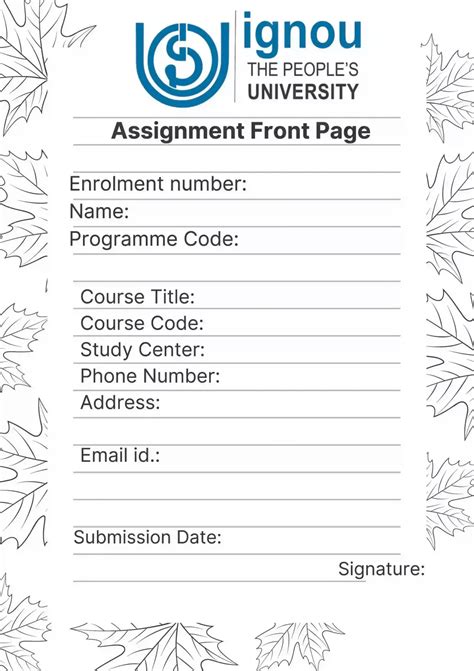 IGNOU Assignment Front Page Download In PDF