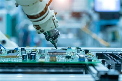 Premium Photo Robotic Arm Assembling Electronic Components On A Circuit Board In A Tech Factory