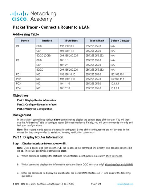 Configuring Router Interfaces And Verifying Connectivity In A Multi Interface Network Pdf