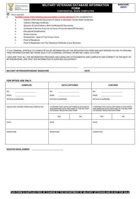 South Africa Military Veterans Database Information Form Fill Out