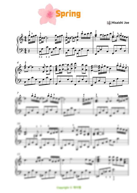 악보 Spring 스프링 봄 히사이시조 예쁜악보 전조없음 다장조 쉬운중급 By 제이쌤