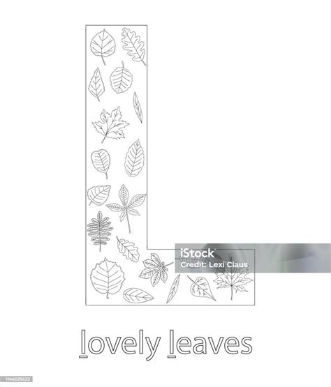 흑백 알파벳 문자 L 파 닉스 플래시 카드 만화 스타일의 나뭇잎 읽기 교육에 대 한 귀여운 편지 L 어린이를 위한 색칠 공부