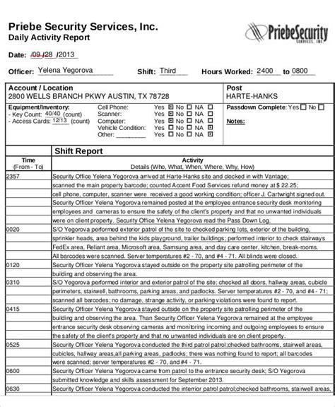 Sample Activity Report Format