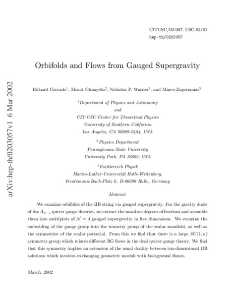 Pdf Orbifolds And Flows From Gauged Supergravity