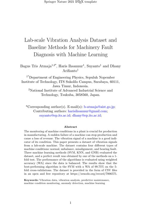 Pdf Lab Scale Vibration Analysis Dataset And Baseline Methods For Machinery Fault Diagnosis