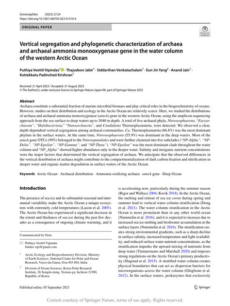 Vertical Segregation And Phylogenetic Characterization Of Archaea And Archaeal Ammonia