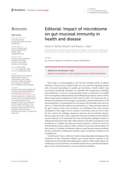 Pdf Editorial Impact Of Microbiome On Gut Mucosal Immunity In Health And Disease