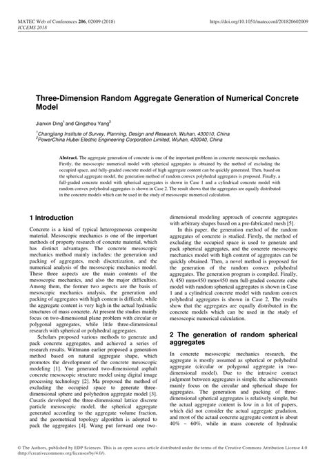 Pdf Three Dimension Random Aggregate Generation Of Numerical Concrete