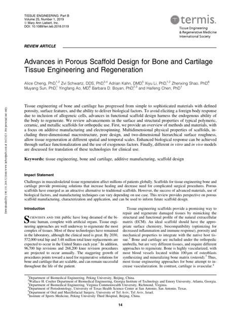 Cheng Et Al 2019 Advances In Porous Scaffold Design For Bone And Cartilage Tissue Engineering