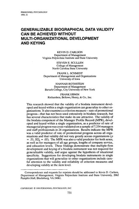 Pdf Generalizable Biographical Data Validity Can Be Achieved Without