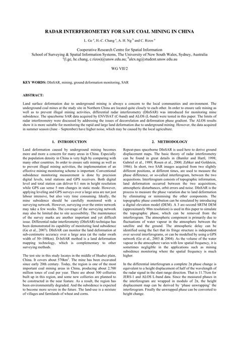 Pdf Radar Interferometry For Safe Coal Mining In China
