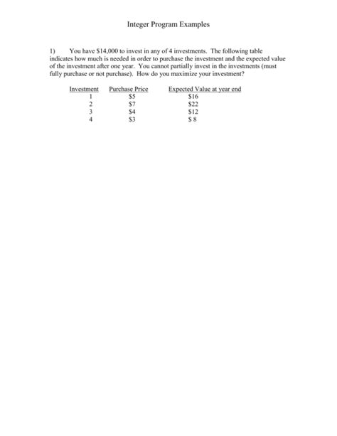 Integer Program Examples