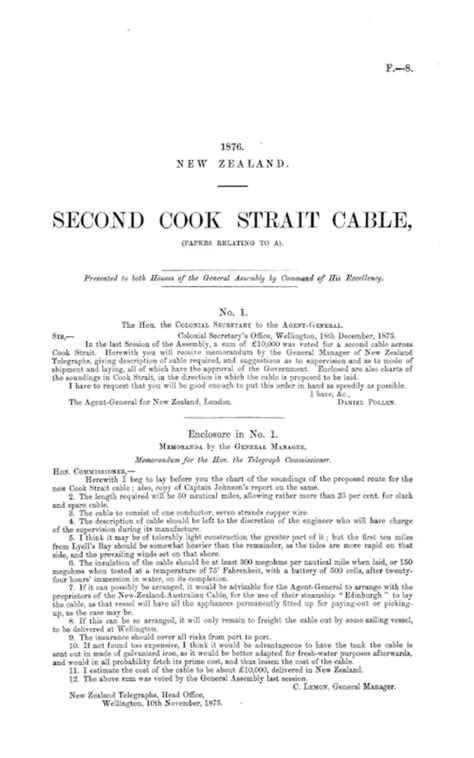 Second Cook Strait Cable Papers Rel Items National Library Of New Zealand National