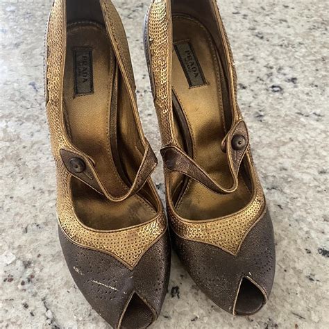 Vintage Prada Sequin Peep Toe Heels Size Eu 37 Us Depop