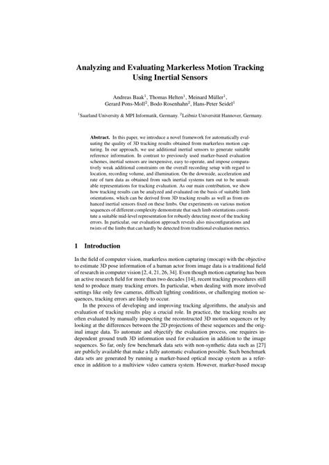 Pdf Analyzing And Evaluating Markerless Motion Tracking Using