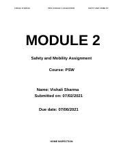 Vishali PSW 2 Assignment 2 Docx VISHALI SHARMA PSW MODULE 2 ASSIGNMENT SAFETY AND MOBILITY