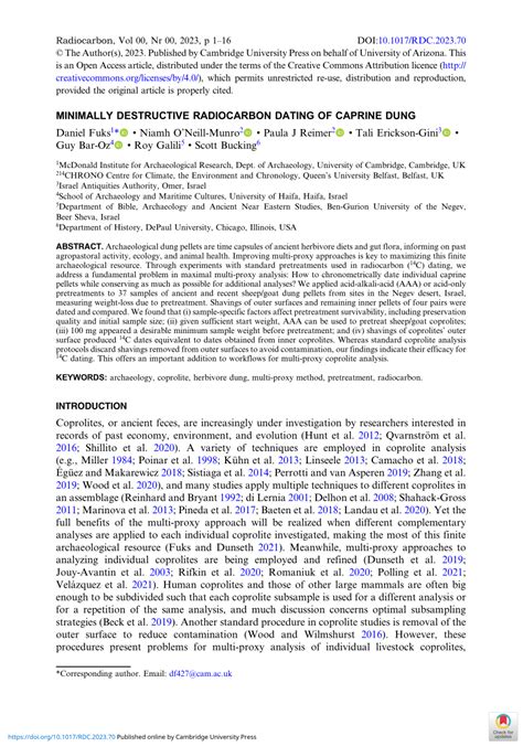 Pdf Minimally Destructive Radiocarbon Dating Of Caprine Dung