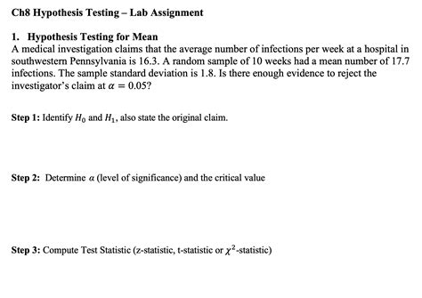 Solved Ch Hypothesis Testing Lab Assignment Hypothesis Chegg