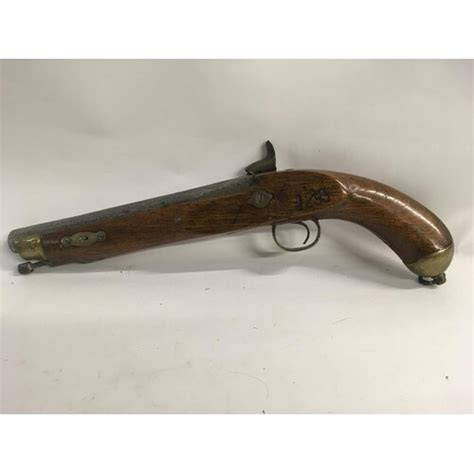 A Naval Flintlock Pistol With Brass Trigger Guard Impressed In