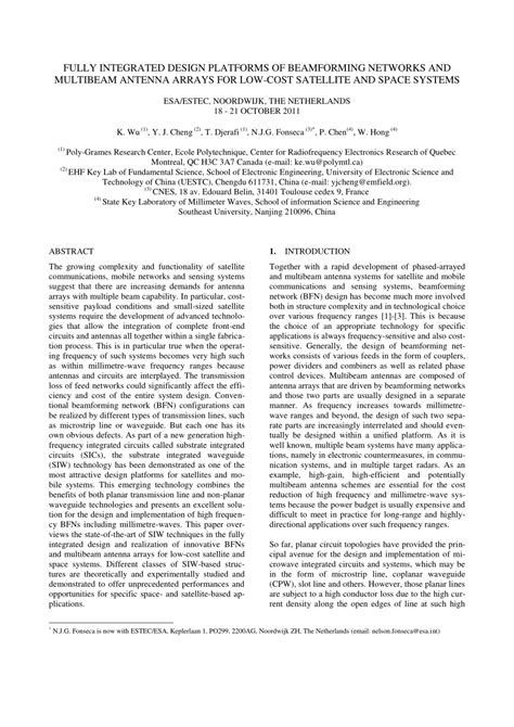 Pdf Fully Integrated Design Platforms Of Beamforming Networks And Multibeam Antenna Arrays For