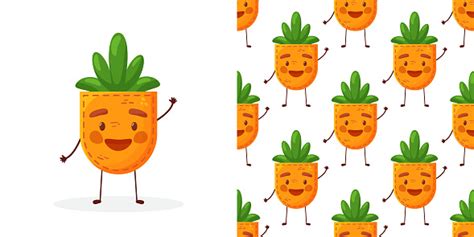 매끄러운 패턴 당근 모양의 패치 포켓 캐릭터 포켓 당근 만화 스타일 디자인 요소입니다 셔츠 책 스티커 카드 포스터에 대한 템플릿