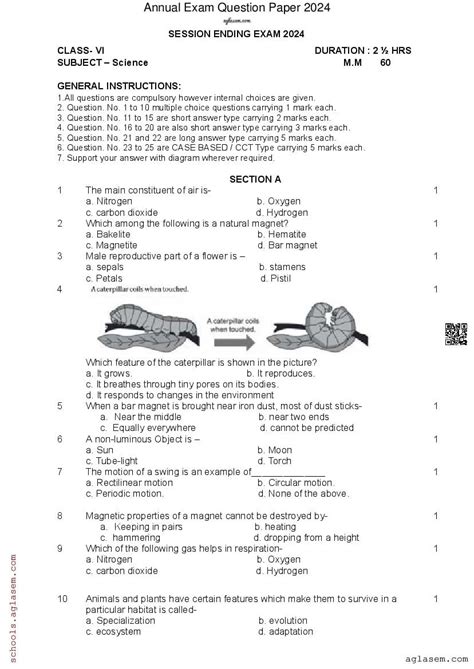 Class 6 Science Question Paper 2024 Pdf Download 6th Annual Exam