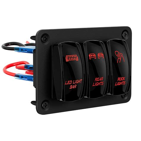 Daiertek 3 Gang Rocker Toggle Switch Panel 12V LED Light Bar Switch Panel Waterproof Marine